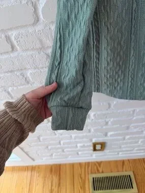 SHEIN | Tops | Shein Sage Green Cable Knit Puffsleeve Sweater Top ...